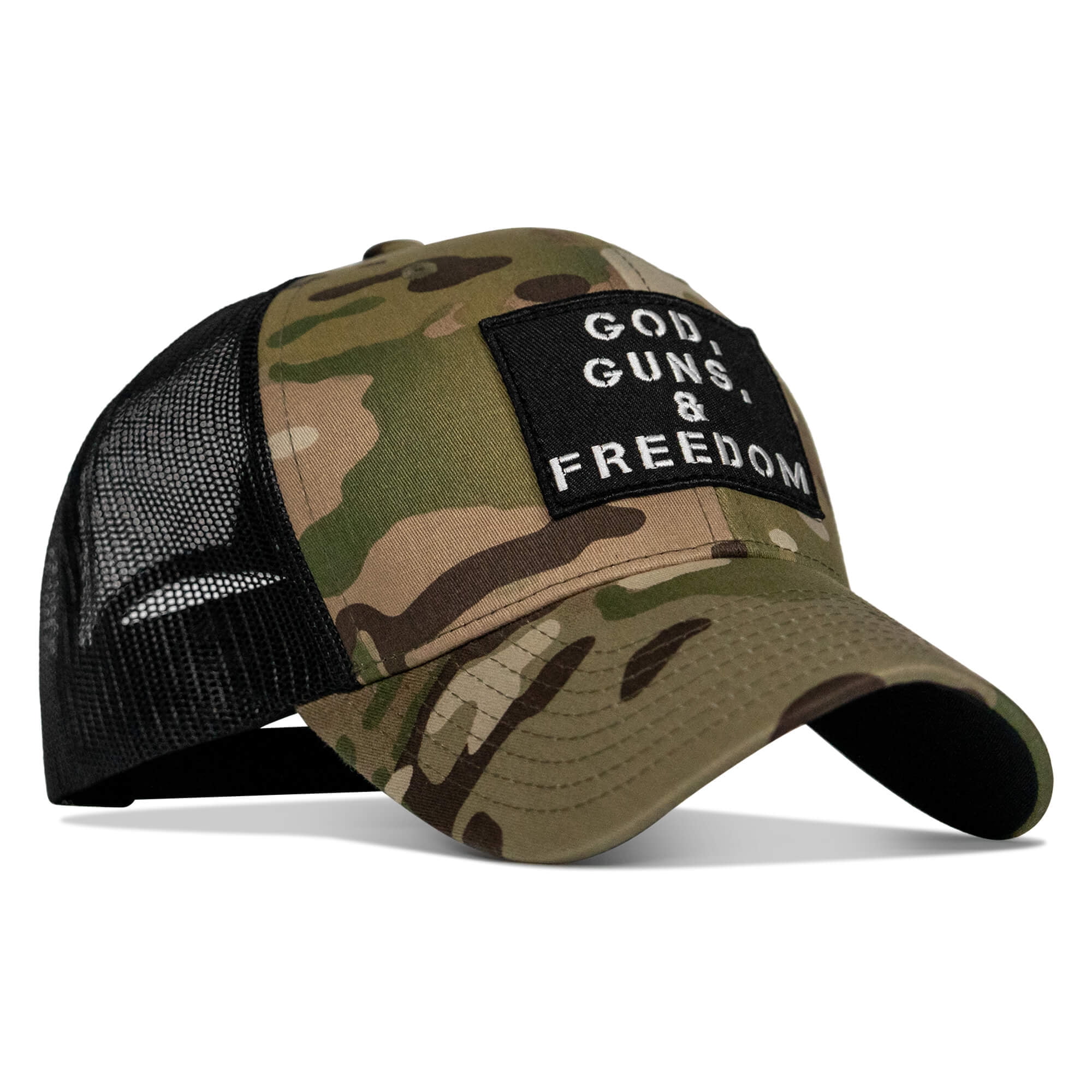 God, Guns, And Freedom Patch Mid-Profile Mesh Snapback Hat Multicam / Black - Walmart.com