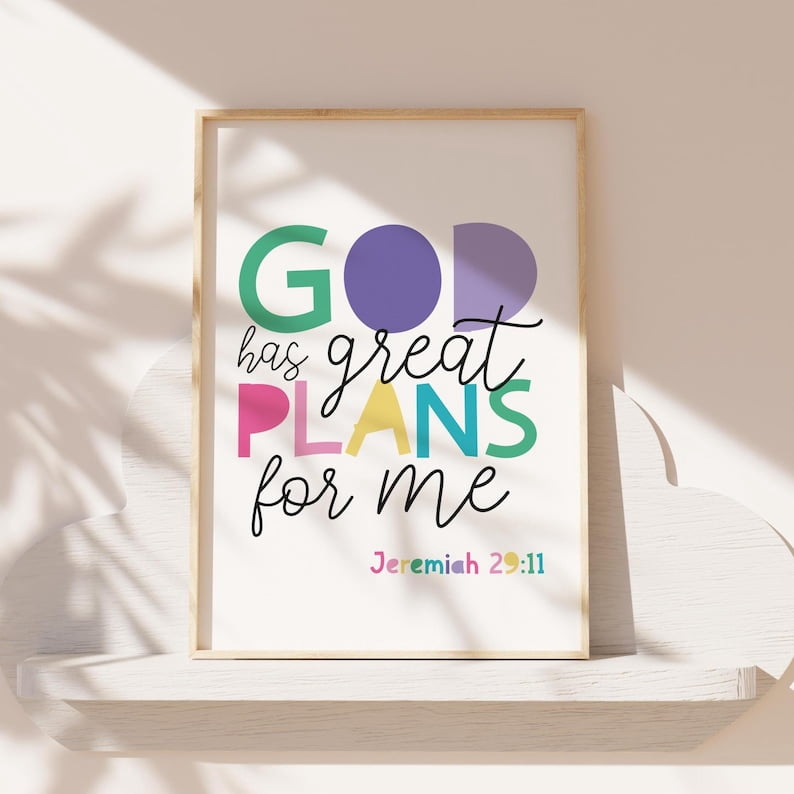 God Has Great Plans For Me Colorful Christian Kids Room Decor Bible ...