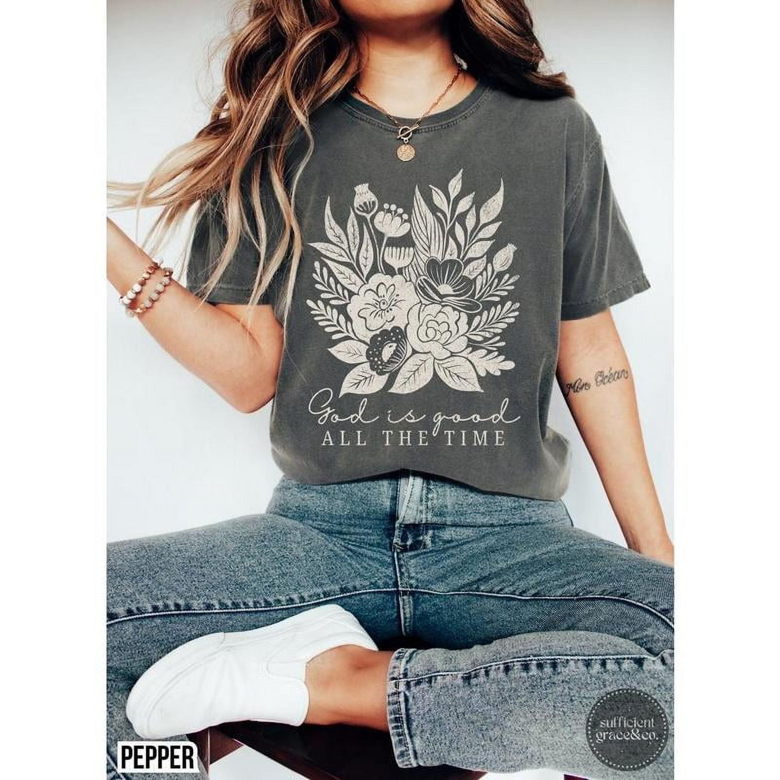 God Is Good . Boho Christian T For Women. Floral Comfort Colors Bible ...
