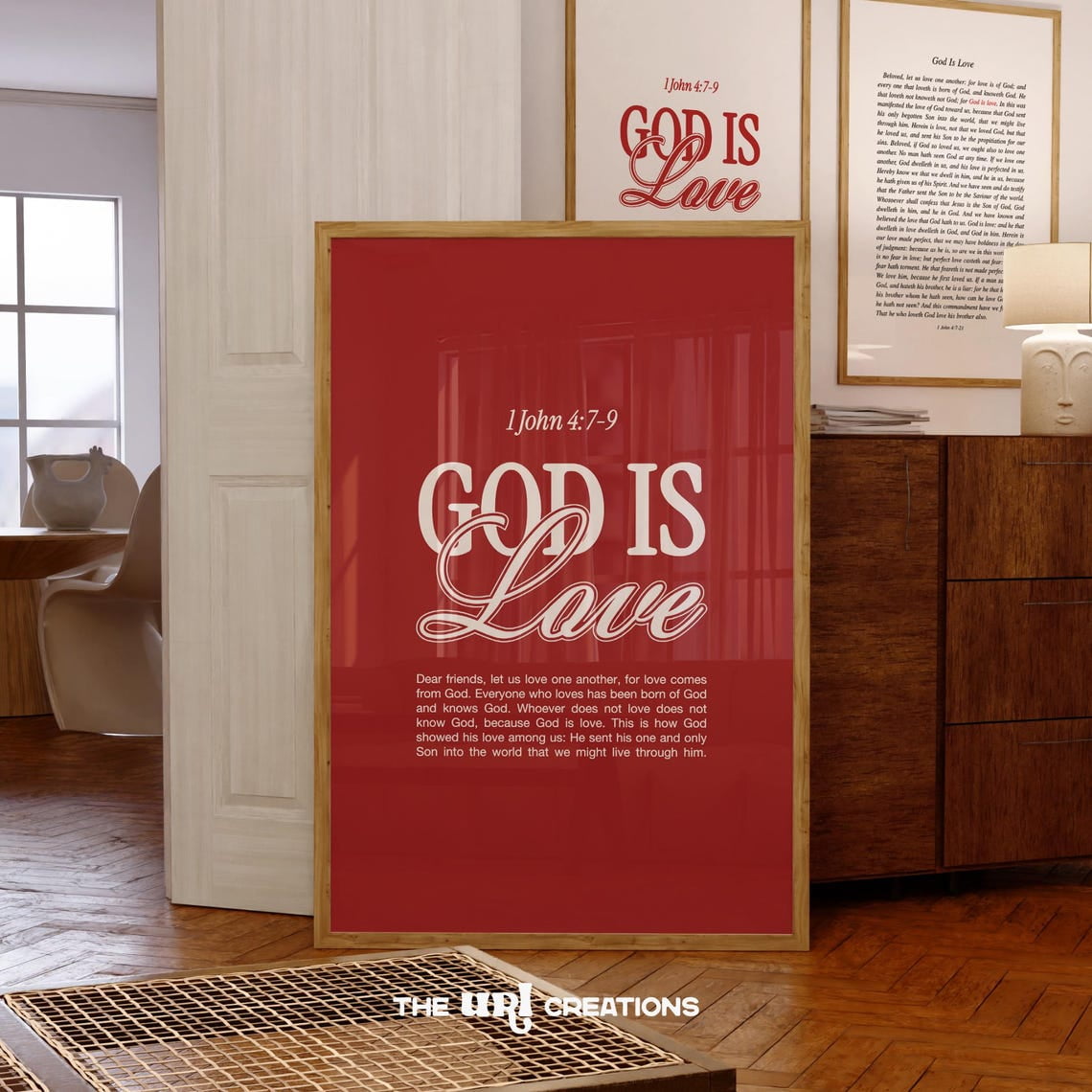 God Is Love Minimalist Christian Wall Art Red, Bible Verse Wall Art ...