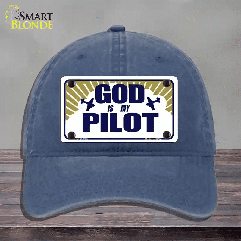 God Is My Pilot Novelty License Plate Hat Unconstructed Cotton Navy ...