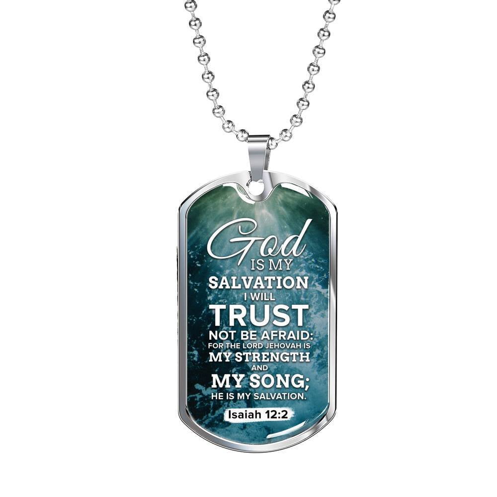God Is My Strength & Salvation Necklace Stainless Steel or 18k Gold Dog ...