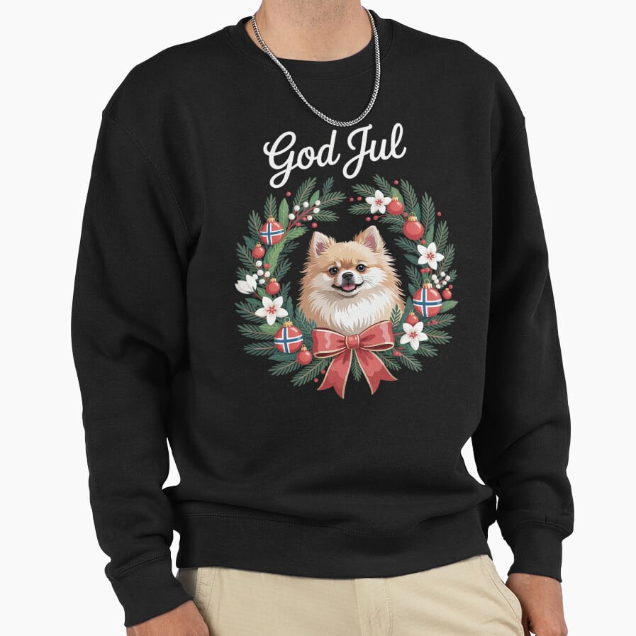 God Jul Norwegian Pomeranian Dog Christmas Graphic Unisex Sweatshirt ...