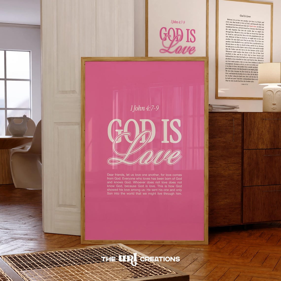 God Is Love Preppy Pink Christian Wall Art, Retro Bible Verse Poster ...