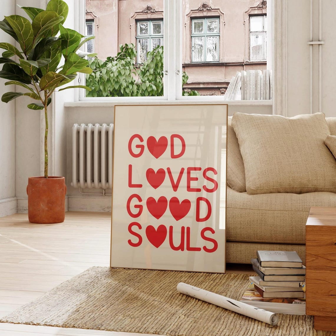 God Loves Good Souls Poster Christian Wall Art Minimalist Faith Quote ...