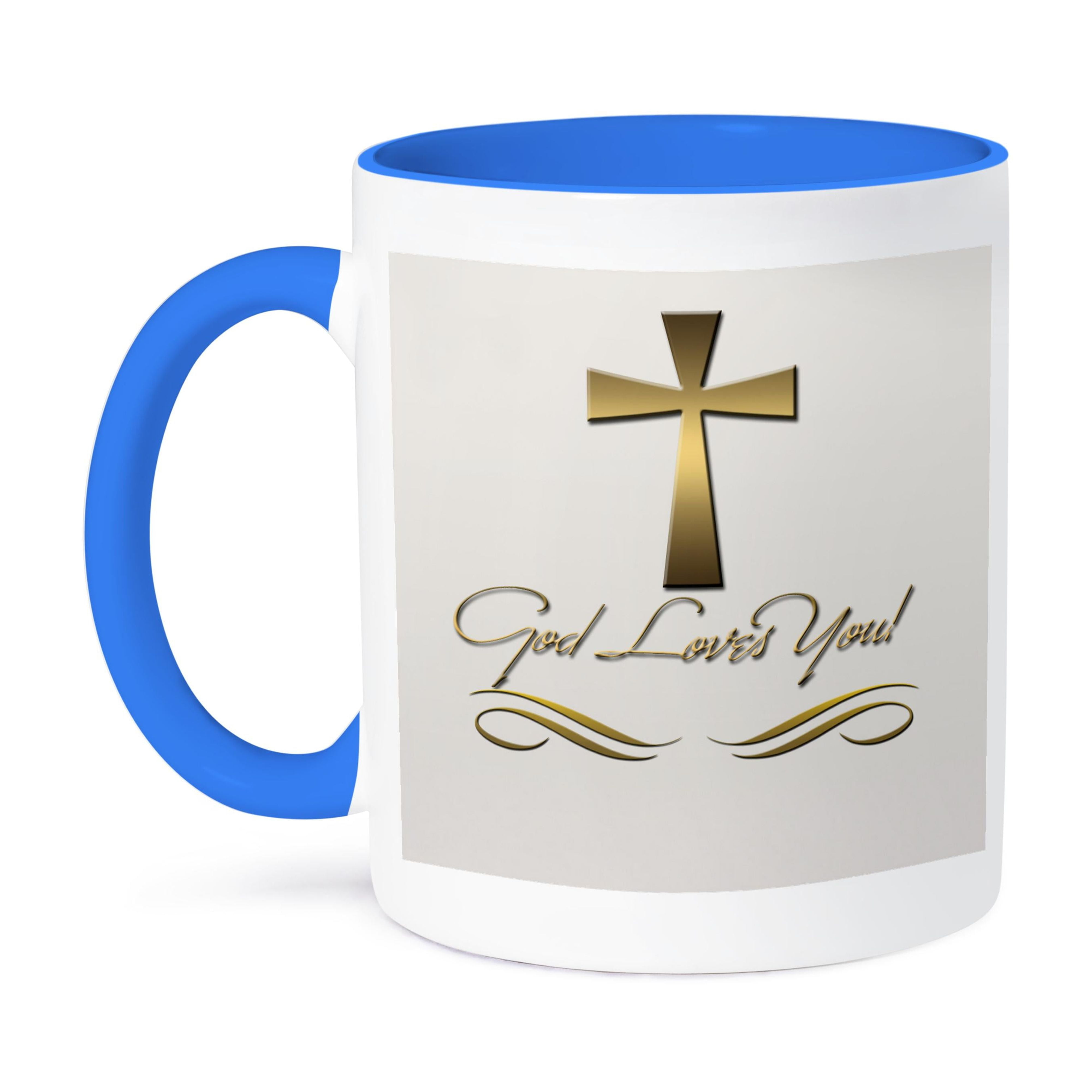 3dRose, God Loves You in gold colors with a gold colored cross on a ...