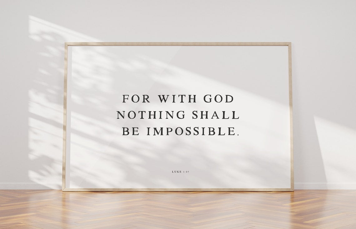 For With God Nothing Shall Be Impossible, Bible Verse Wall Art, Luke ...