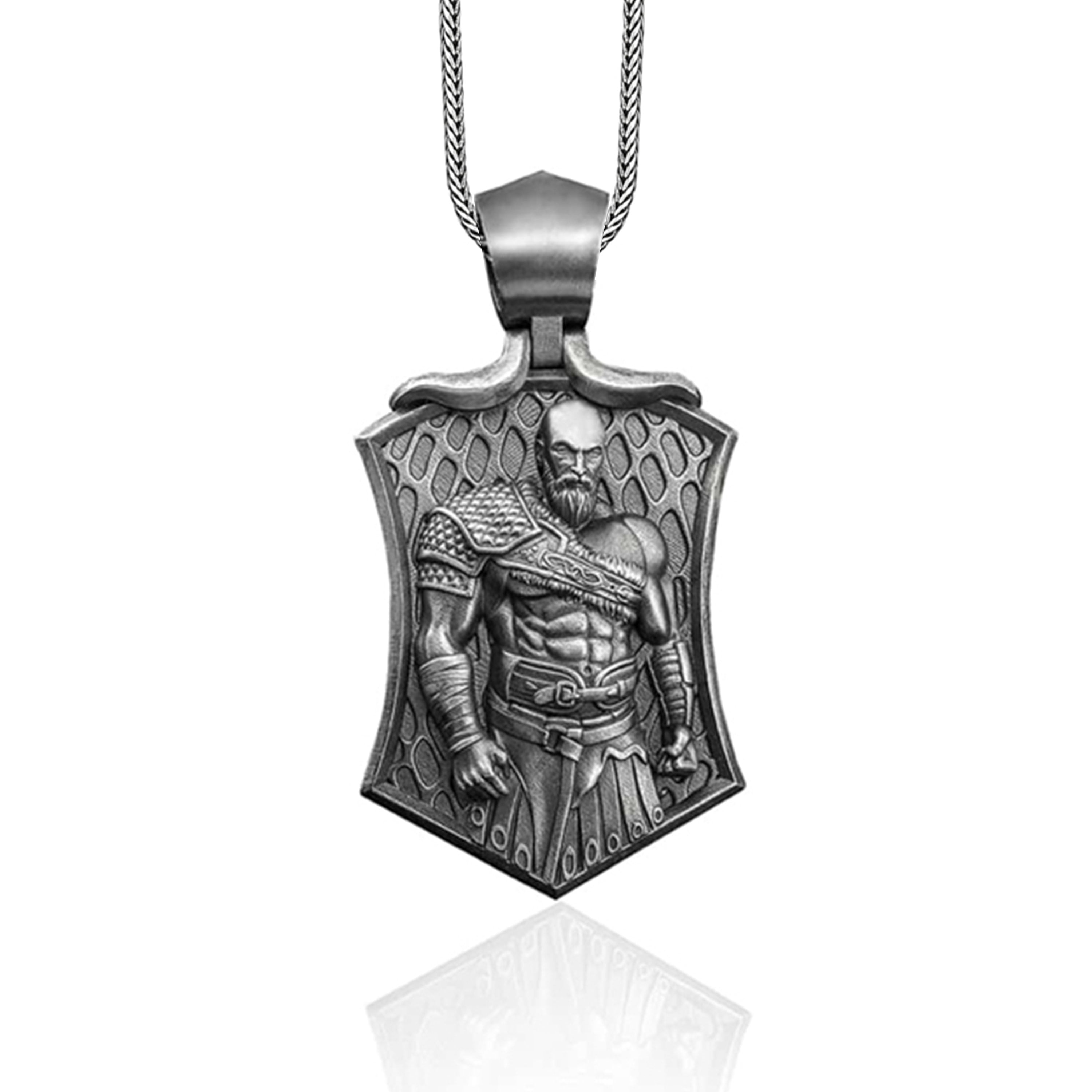 God Of Wor Kratos Necklace for Men in Sterling Silver, Silver Gamer Men ...