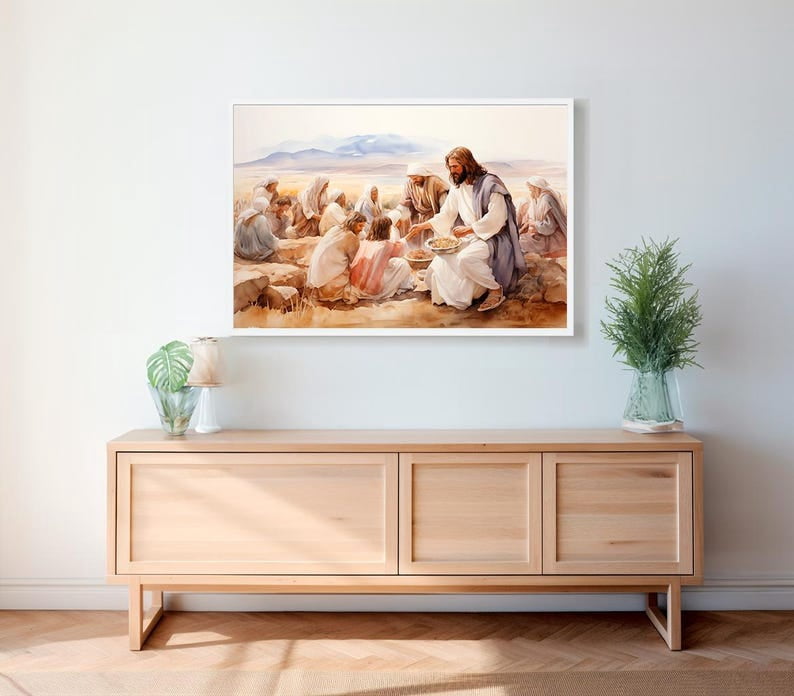God Provides Jesus Feeds the 5000 Bible Wall Art 5 Loaves 2 Fish ...