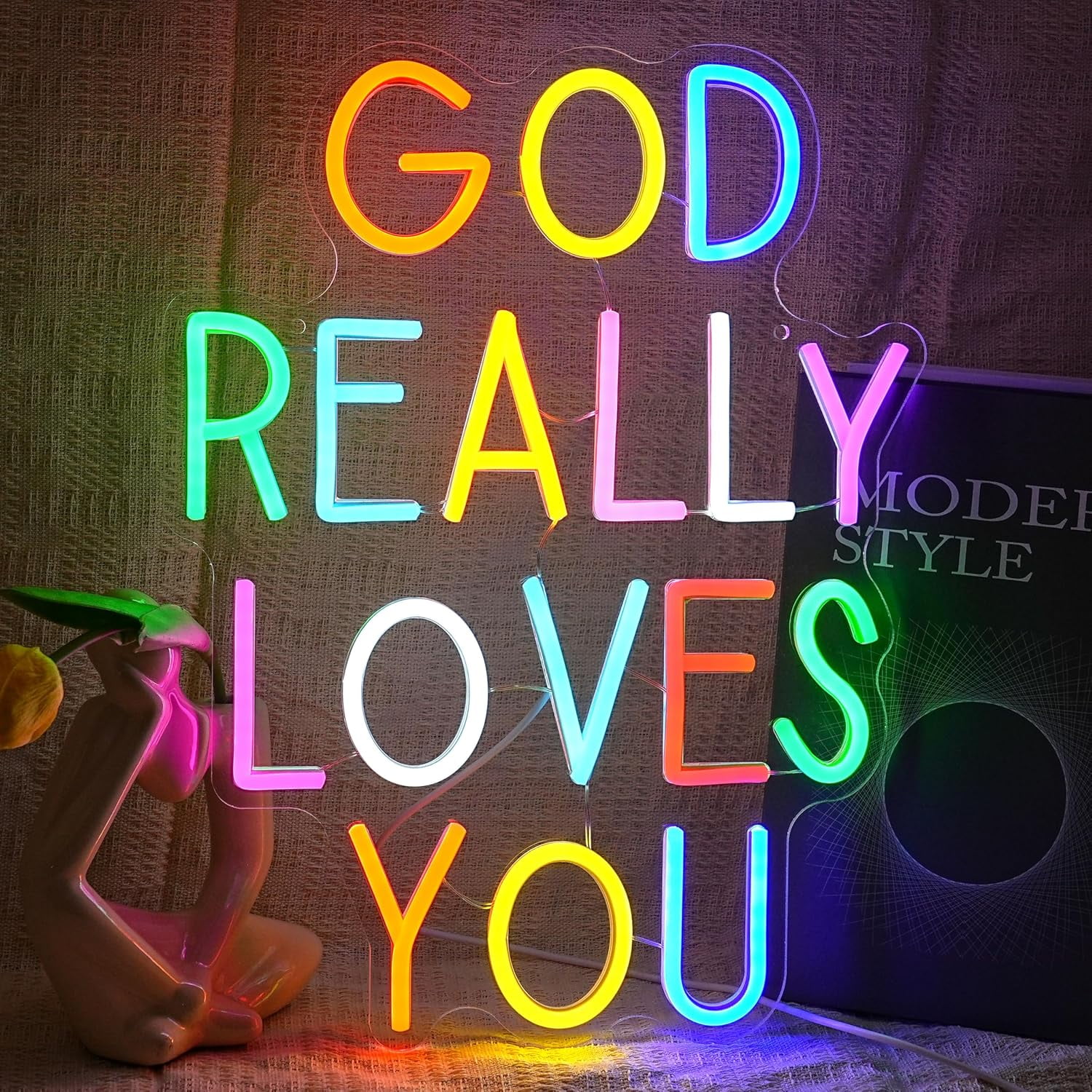 God Really Loves You Neon Sign USB Power Multicolored Word Led Sign God ...