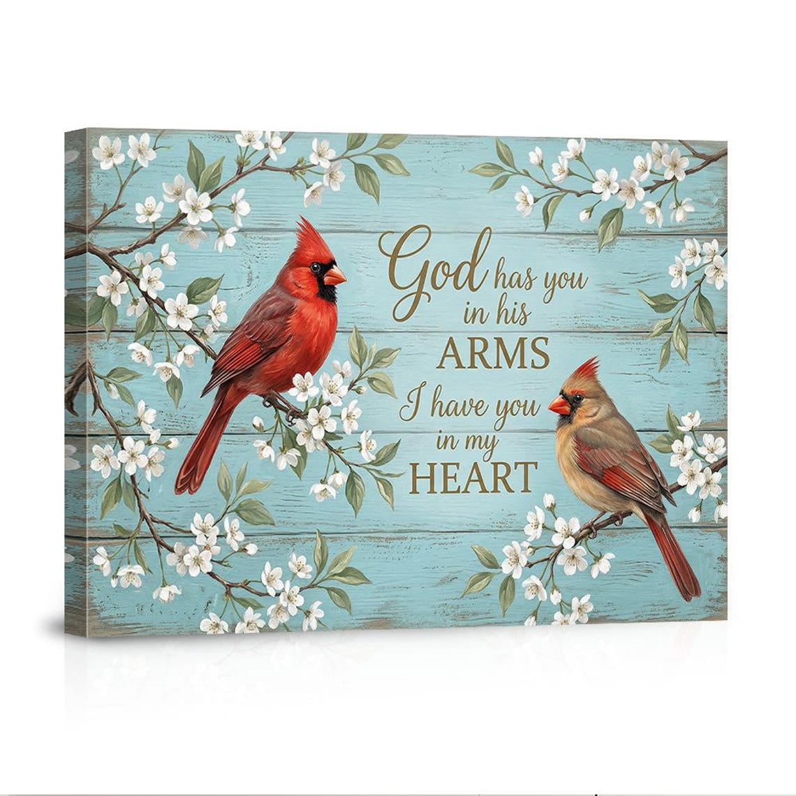 God S Arms My Heart Cardinal Birds Wood Cherry Blossom Canvas - Walmart.com