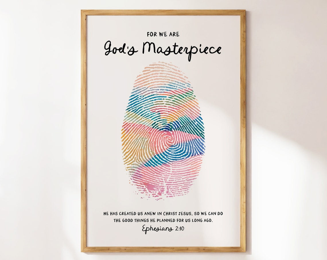 God'S Masterpiece Christian Wall Art Colorful Fingerprint Watercolor ...