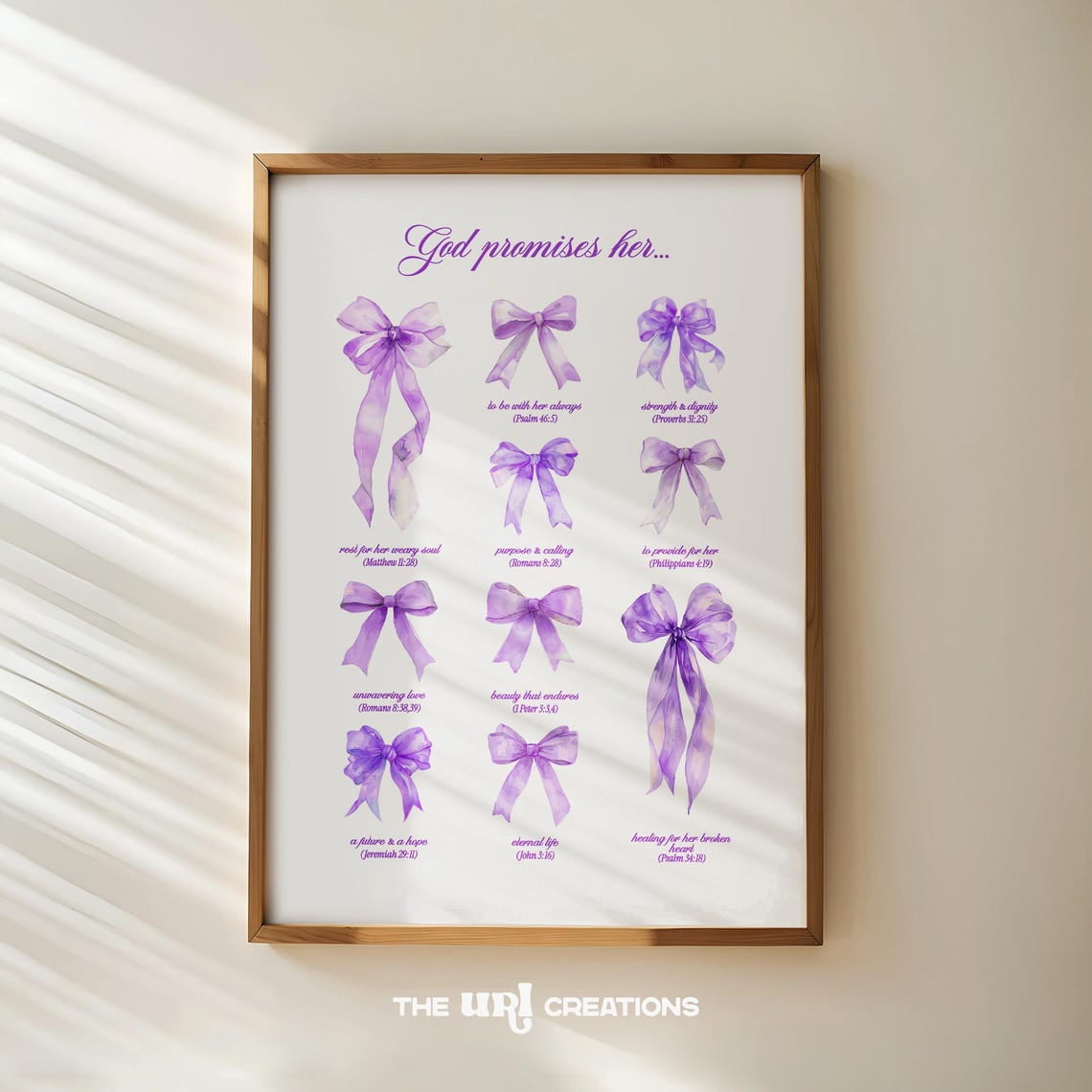 God'S Promises For Women Christian Wall Art, Purple Bows Print, Preppy ...