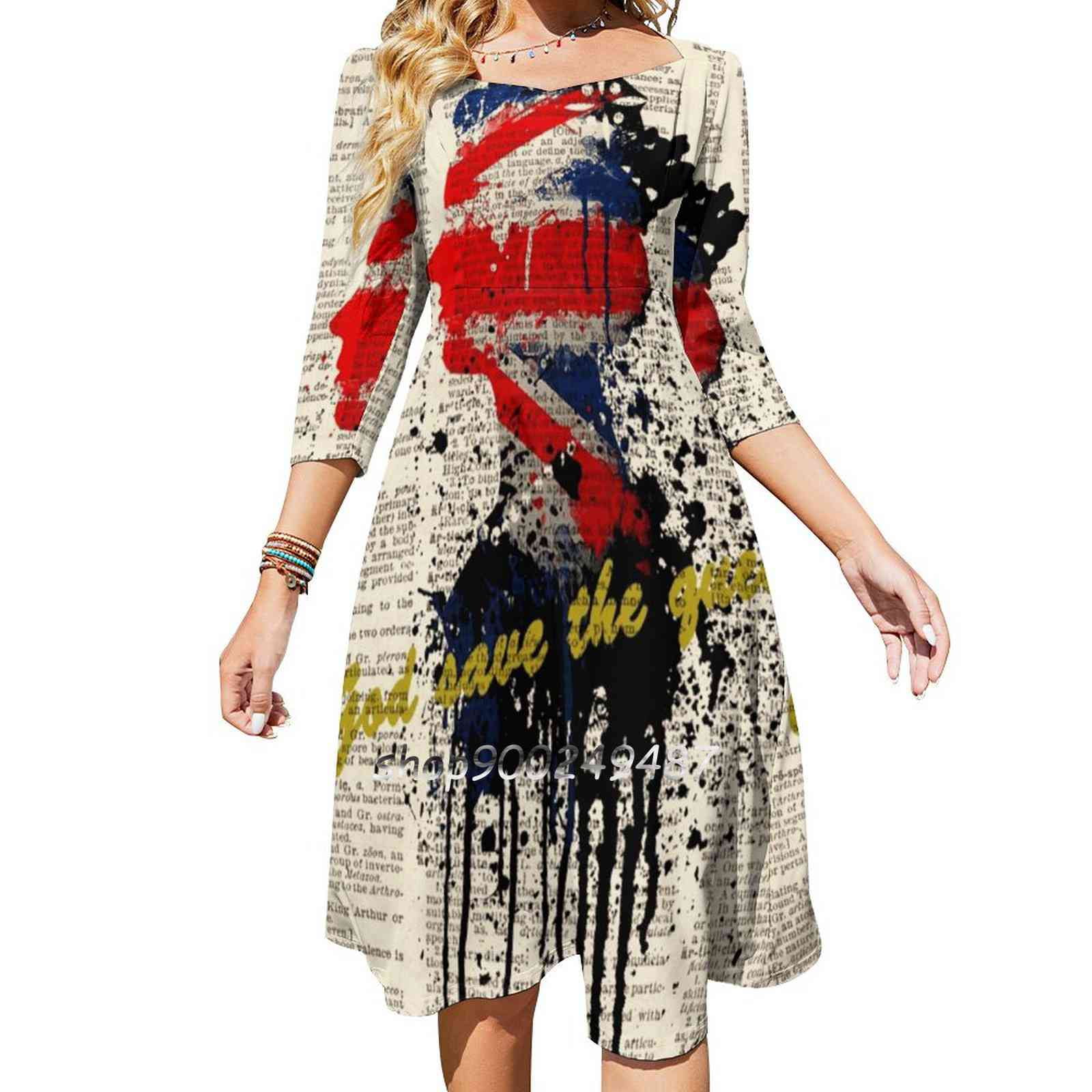 God Save The On Dictionary Page Square Neck Dress Sweet Summer Dress ...