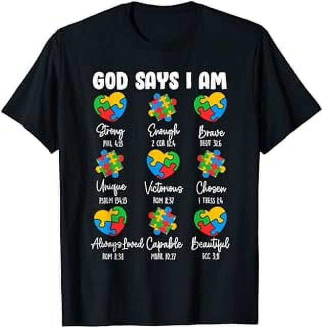 God Says I Am - Autism Awareness Christian Bible Verse T-Shirt ...