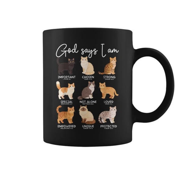 God Says I Am Bible Verses Christian Scripture Cat Coffee Mugs ...