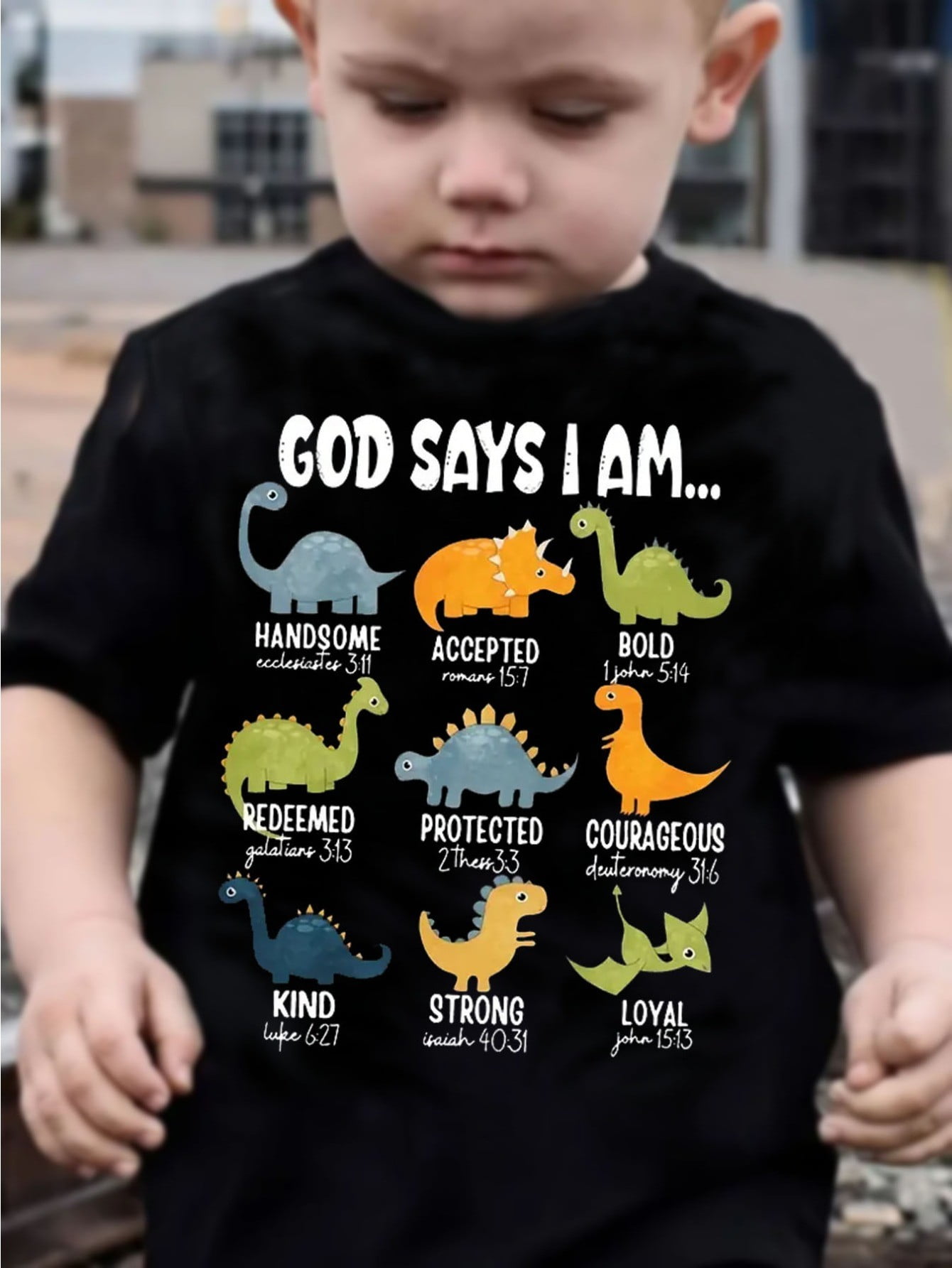 God Says I Am" Dinosaur Graphic Youngsters' T-Shirt - Soft, Breathable ...