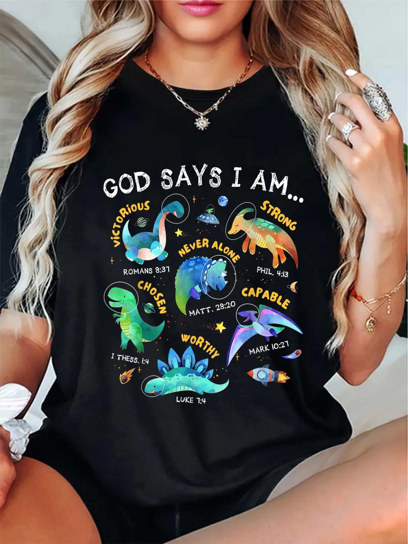 God Says I Am Outer Space Dinosaur Bible Christian Boys T-Shirt ...