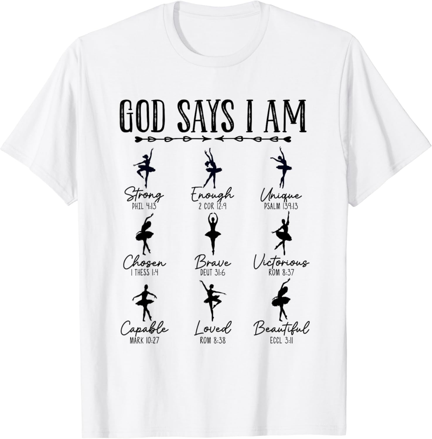 God Says I Am Strong Christian Bible Verse Ballet Dancer T-Shirt ...