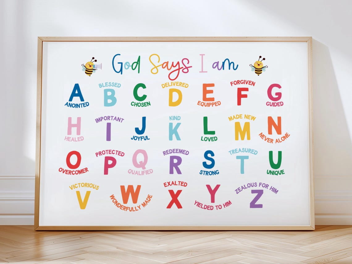 God Says I am Affirmation Christian Alphabet Bible ABC Poster Identity ...