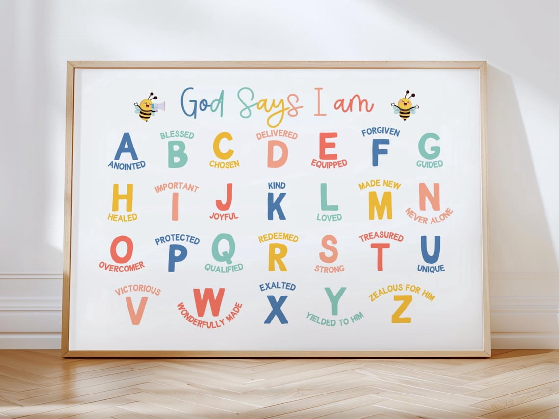 God Says I am Affirmation Christian Alphabet Bible ABC Poster Identity ...