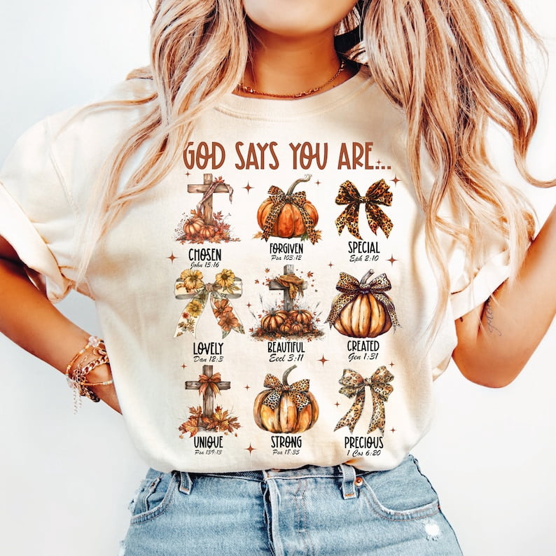 God Says You Are Shirt, Fall Coquette Bow Shirt, Fall , Autumn Pumpkin ...