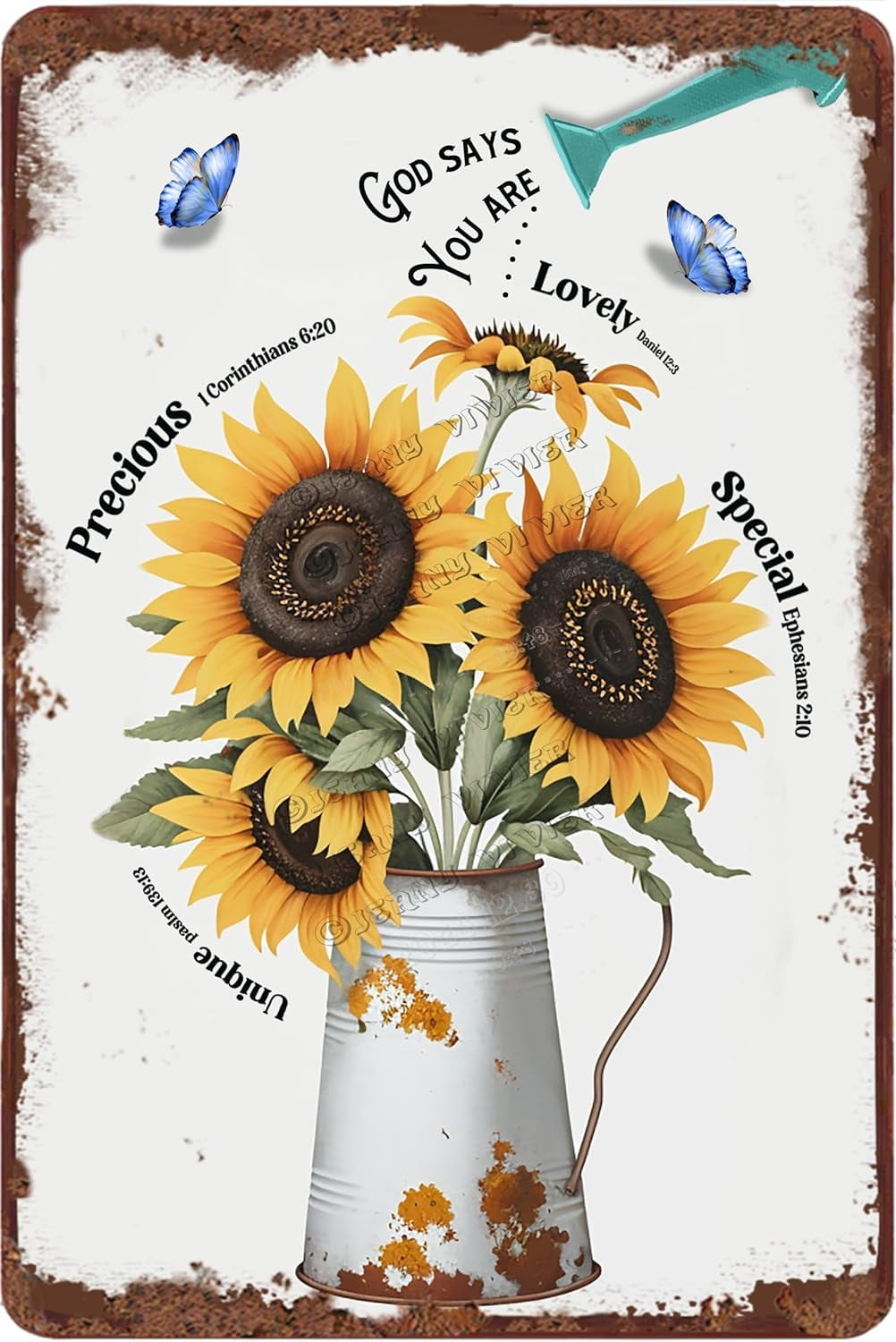 God Says You Are Sunflower Vintage Metal Sign, Christian Bible Verses ...