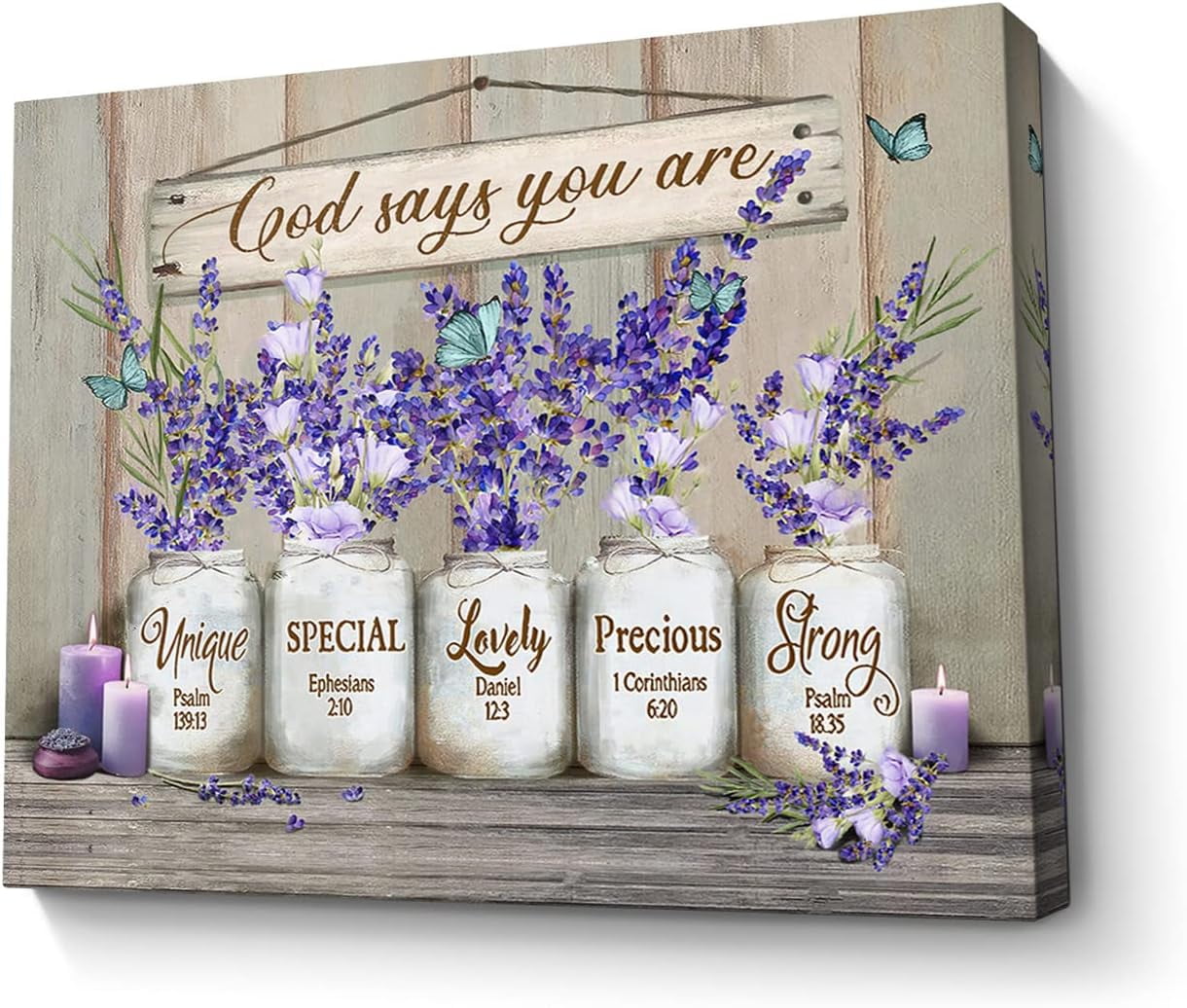 God Says You Are Canvas Wall Art Inspirational Lavender Butterflies ...