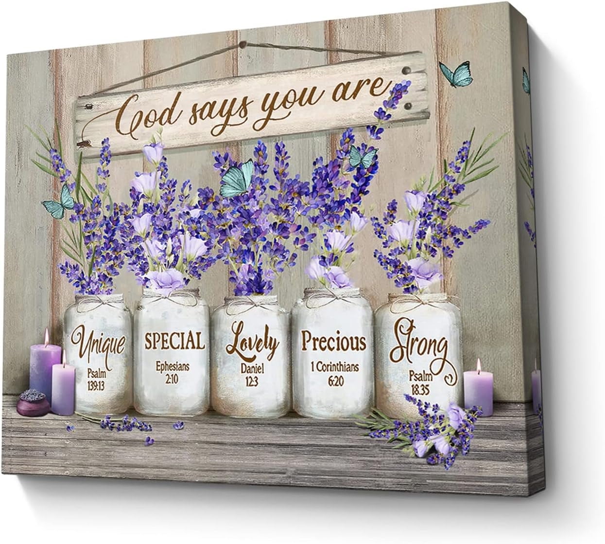 God Says You Are Canvas Wall Art Inspirational Lavender Butterflies ...