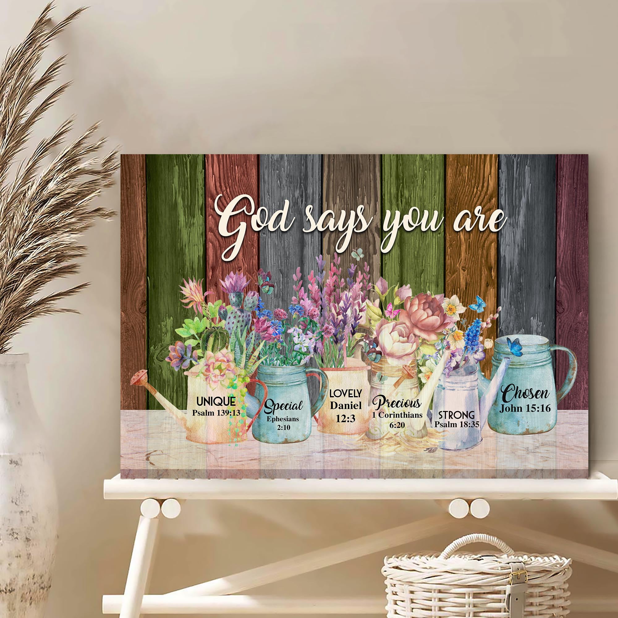 God Says You Are Canvas Wall Art – Rustic Watering Can Floral Bible ...