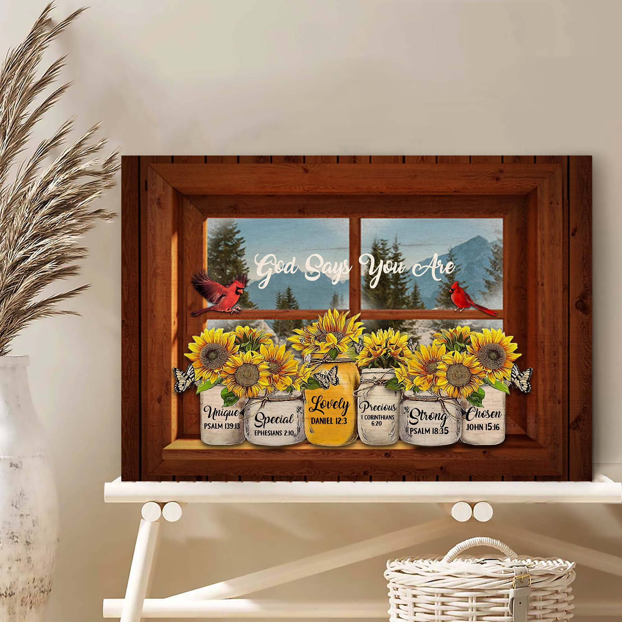 God Says You Are Canvas Wall Art – Rustic Window Frame with Sunflowers ...