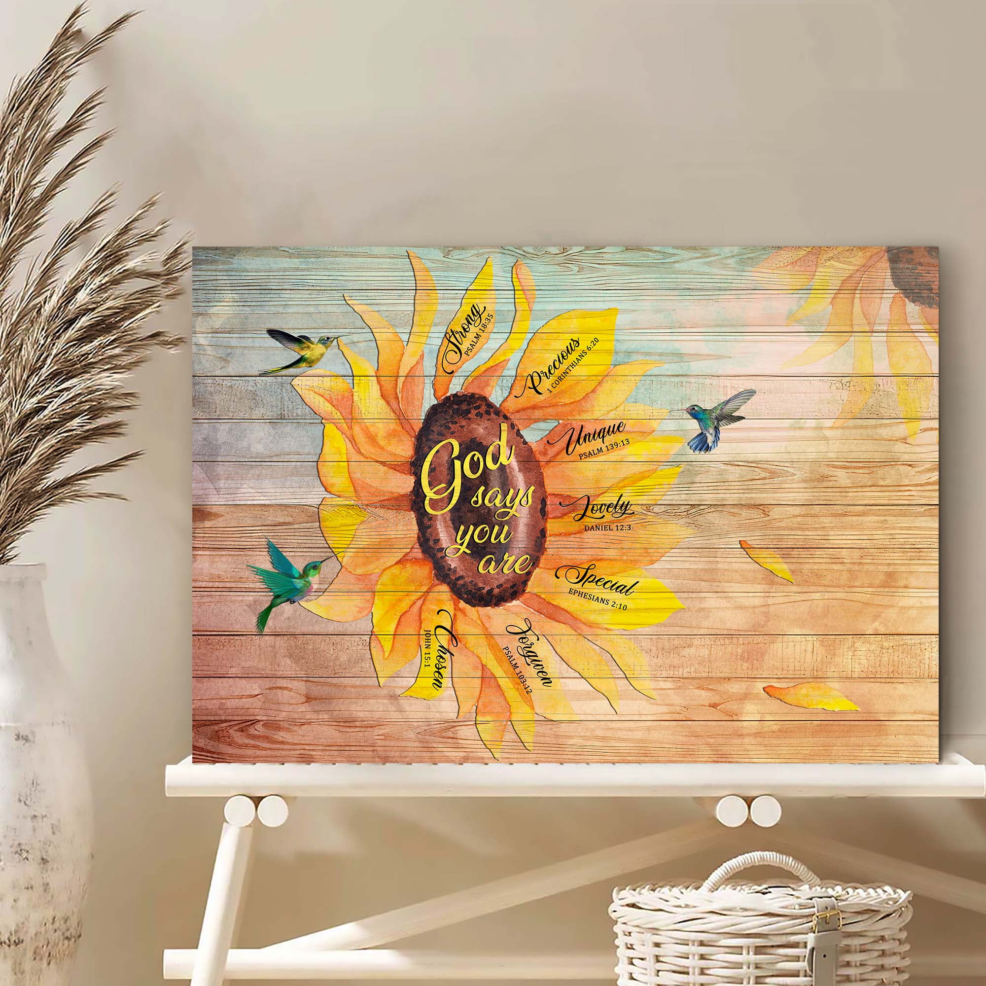God Says You Are Canvas Wall Art – Sunflower with Bible Verse ...