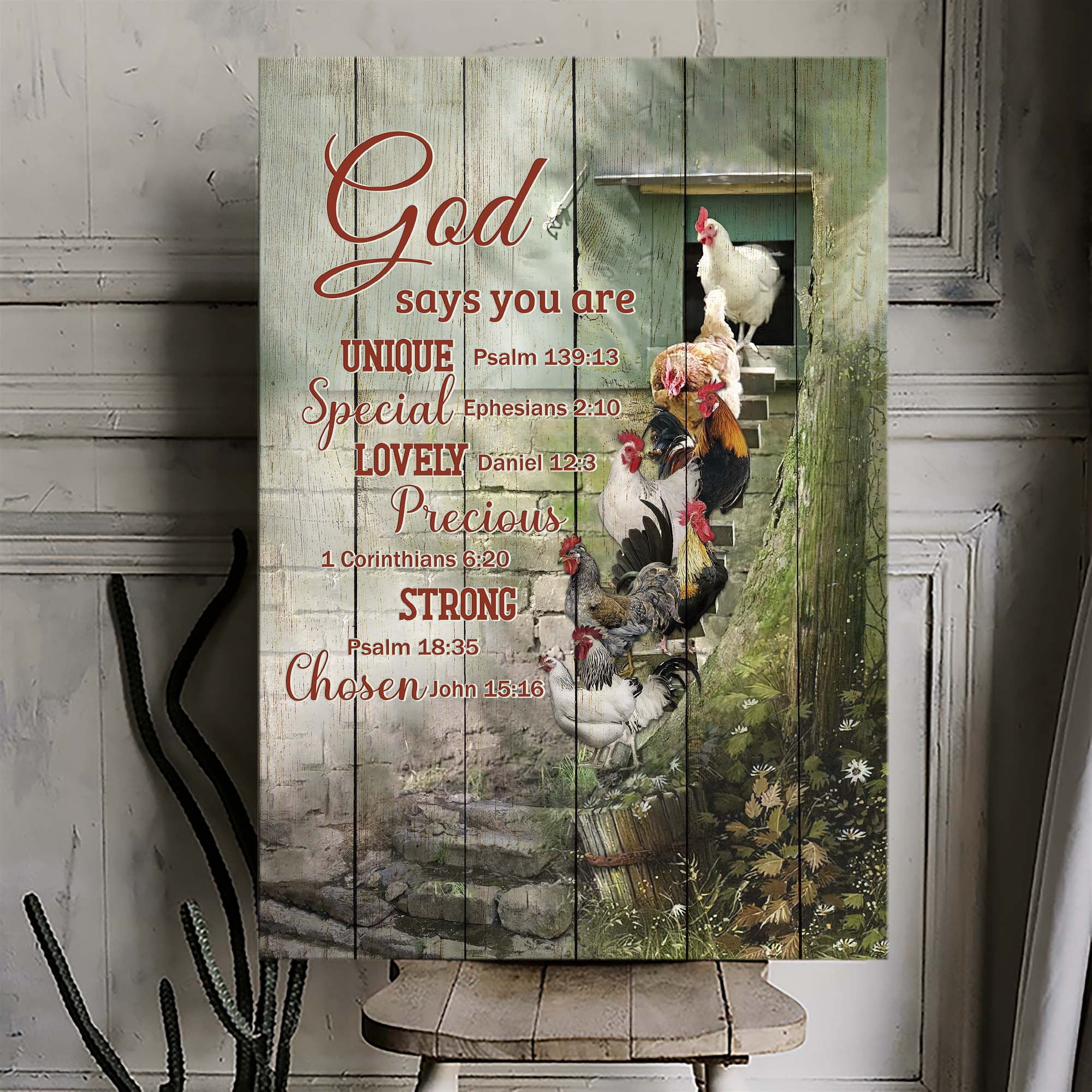 God Says You Are – Farmhouse Rooster Chicken Christian Canvas Wall Art ...
