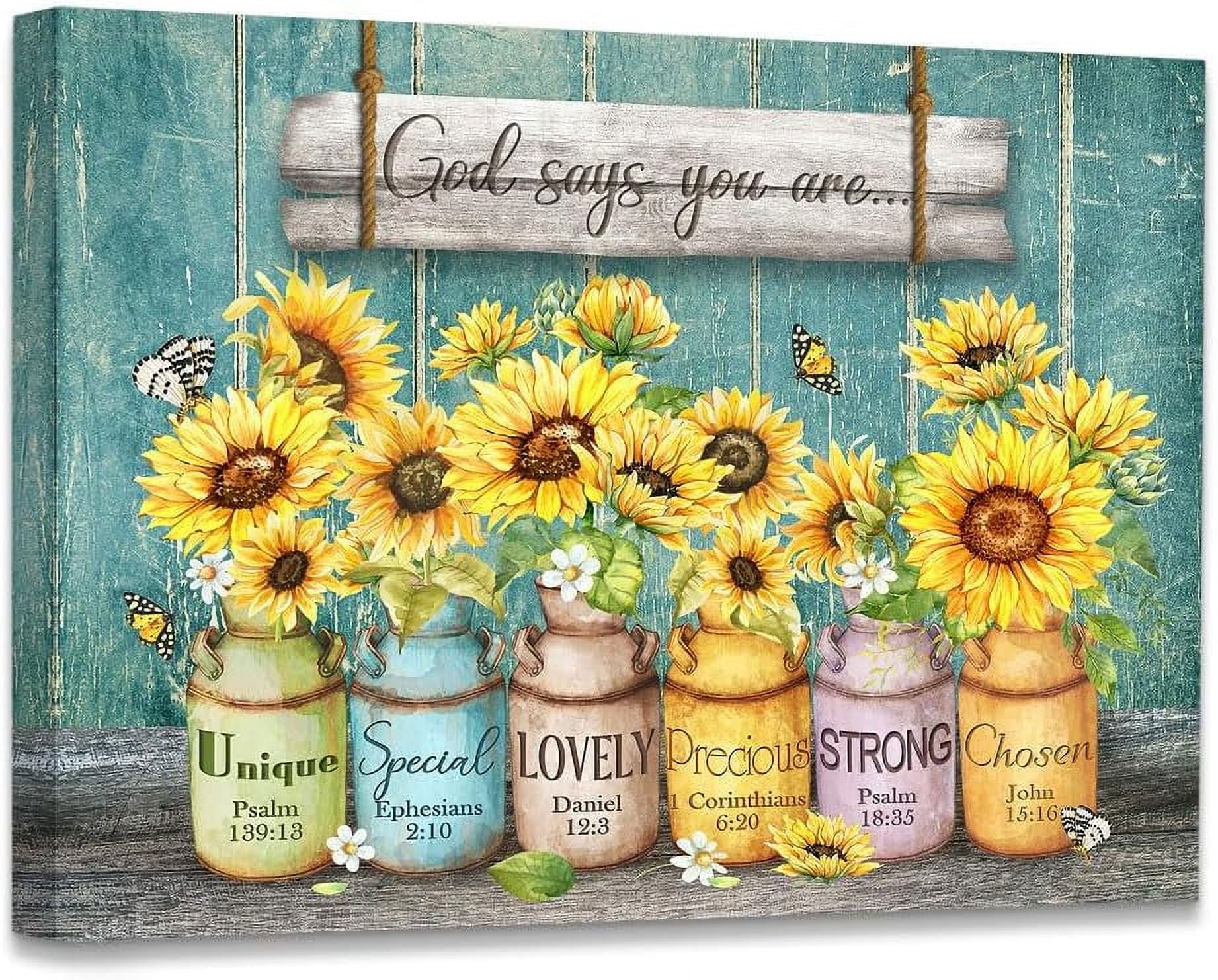 God Says You Are Religious Sunflower Quotes Framed Canvas Wall Art ...