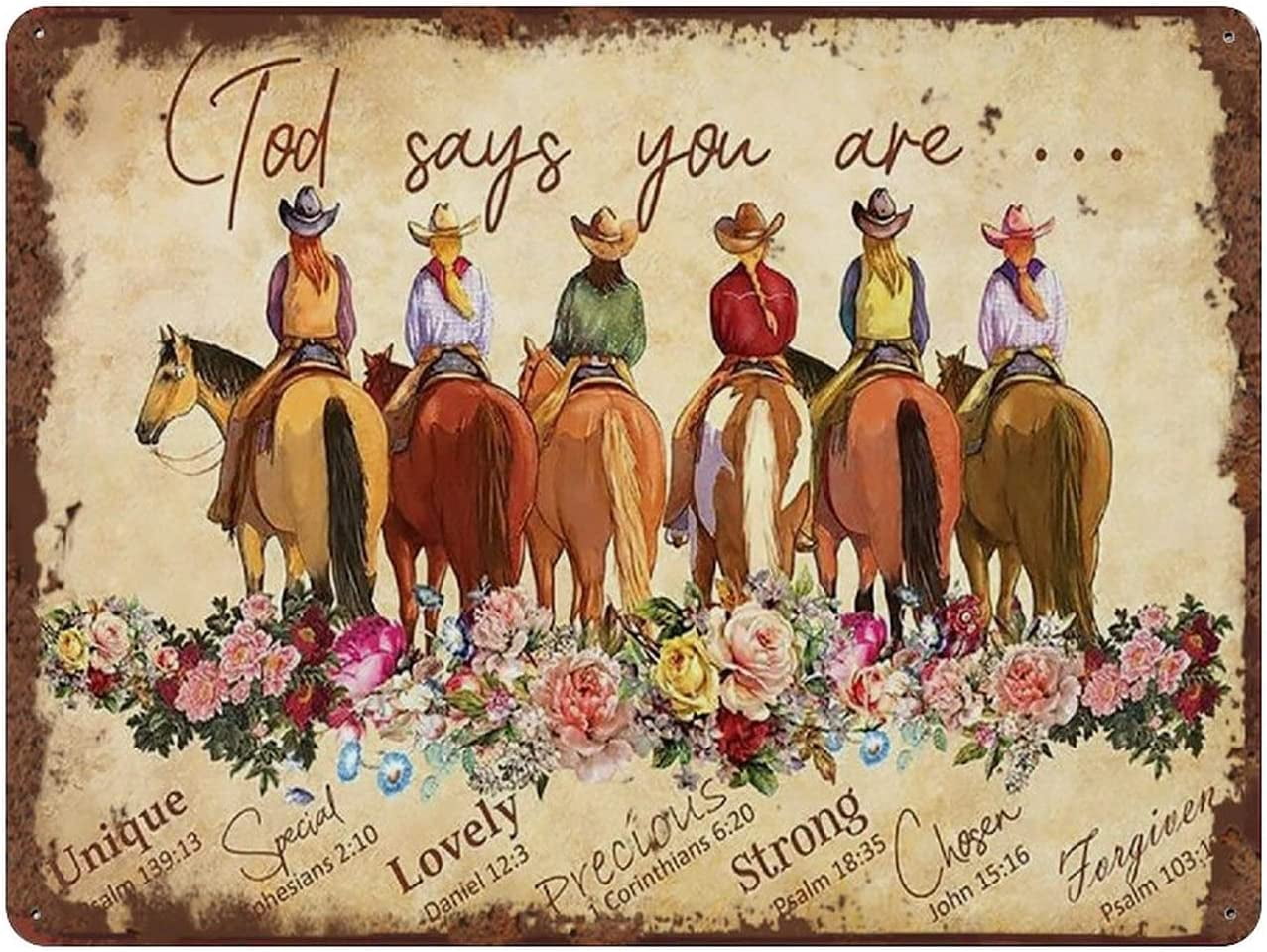 God Says You Are Cowgirl Bible Verse Inspirational Vintage Tin Sign For