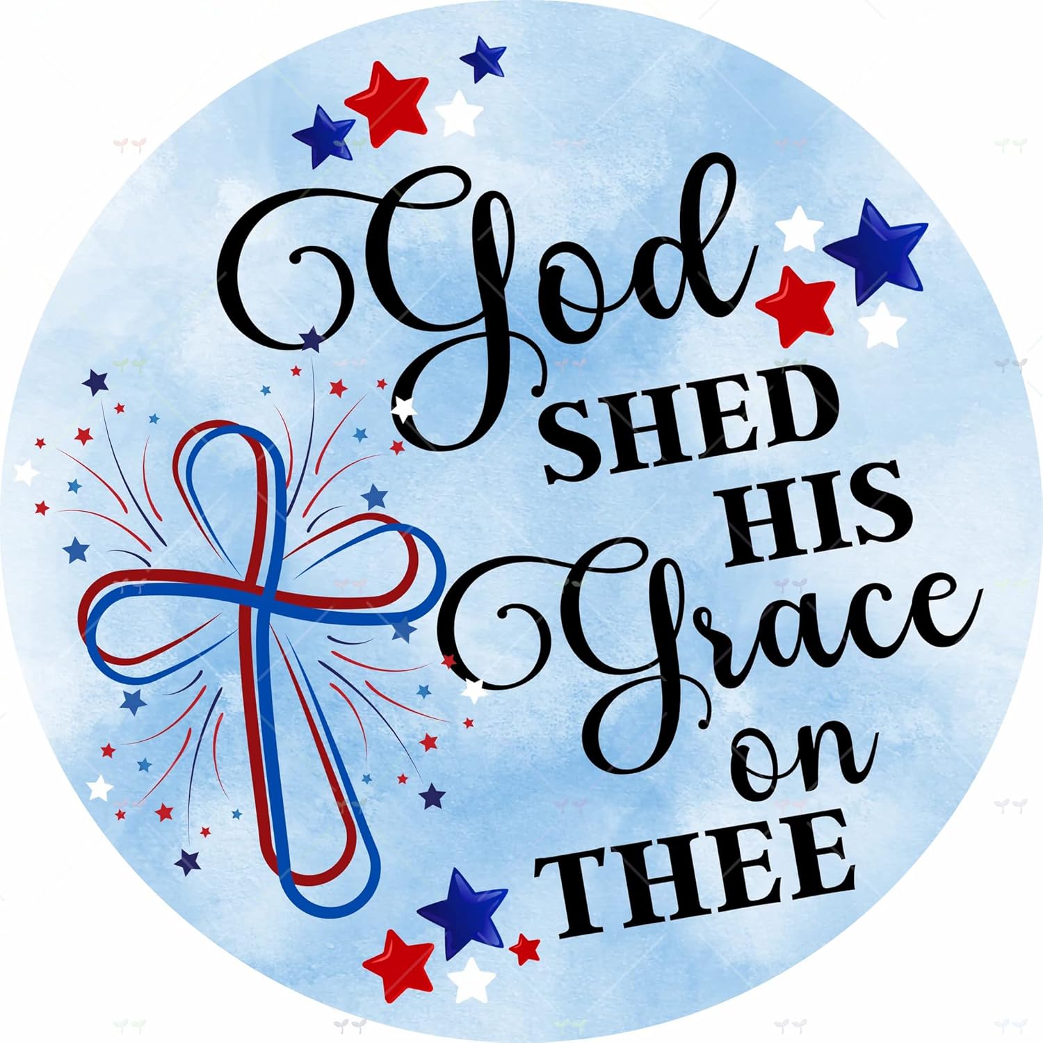 God Shed His Grace On Thee Patriotic Cross And Fireworks Circle Metal ...