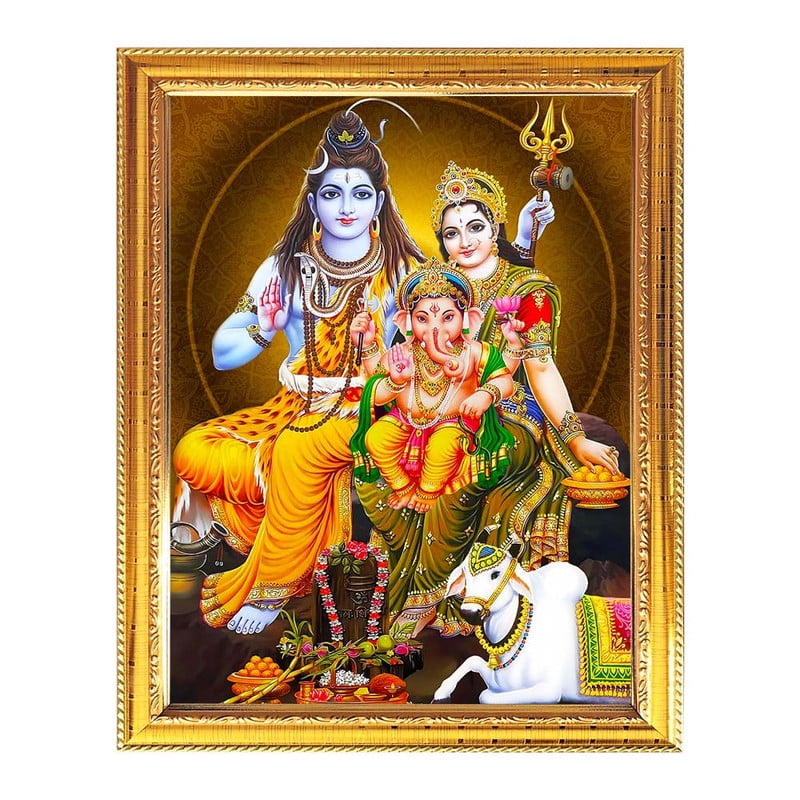 God Shiva Parivar Indian God Photo With Golden Frames for Pooja And ...