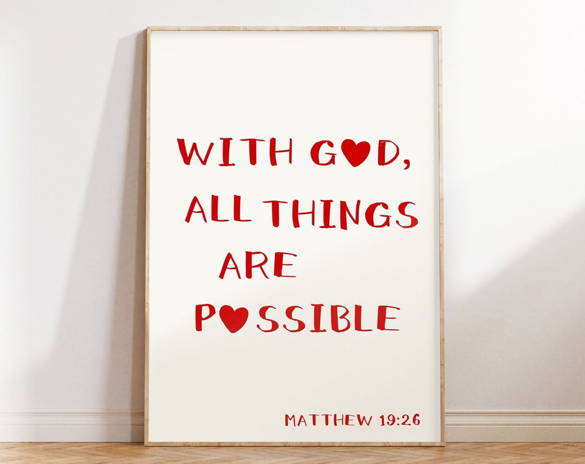 With God All Things Are Possible Art Print, Minimalist Christian Wall Art, Love God Bible Quote ...