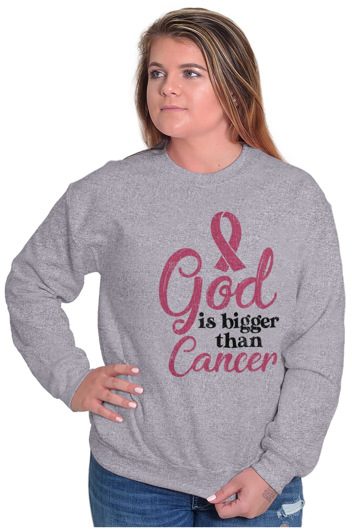 God is Bigger Than Cancer BCA Ribbon Women Plus Size Sweatshirt Brisco ...