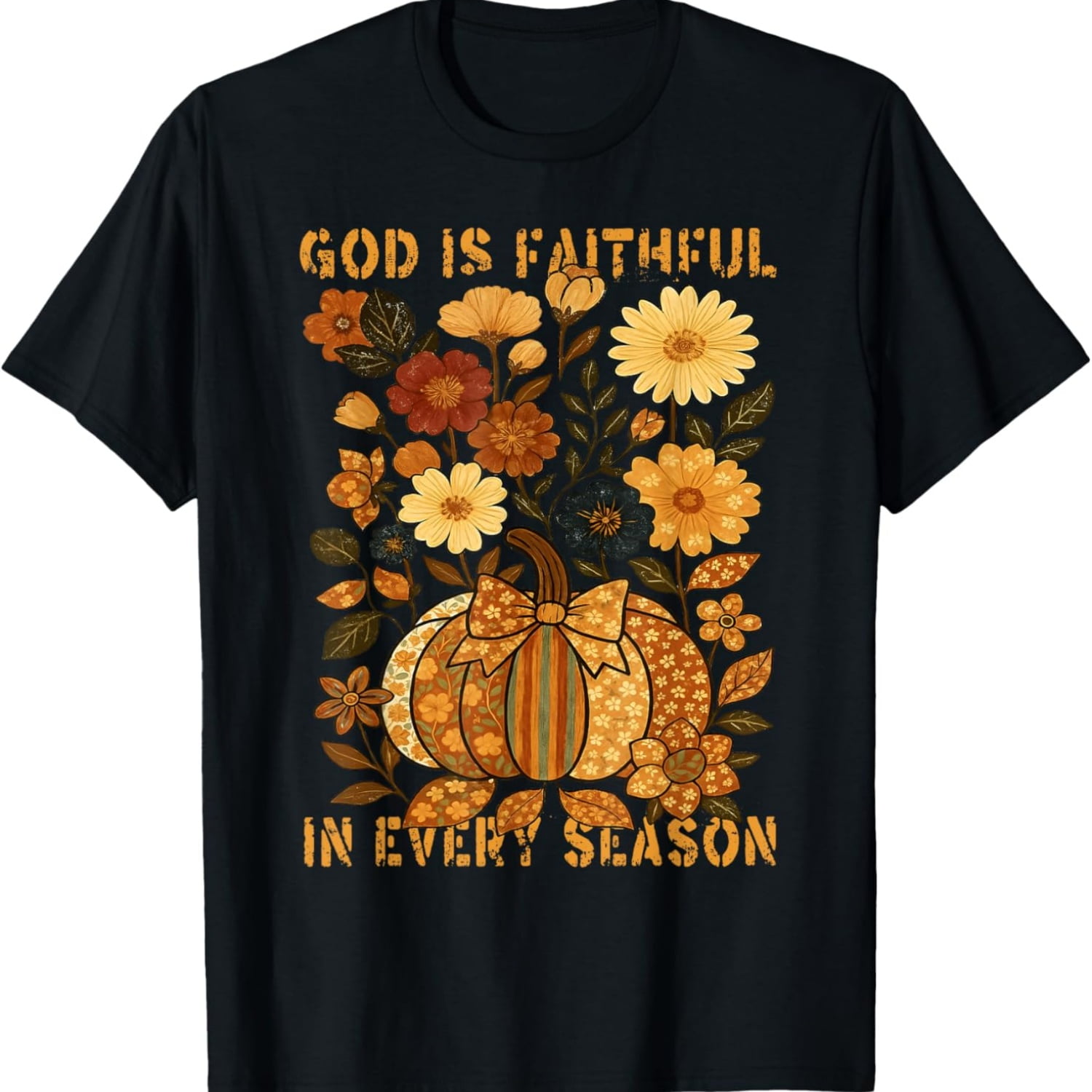 God is Faithful in Every Season Floral Fall Cistian Quote T-Shirt ...