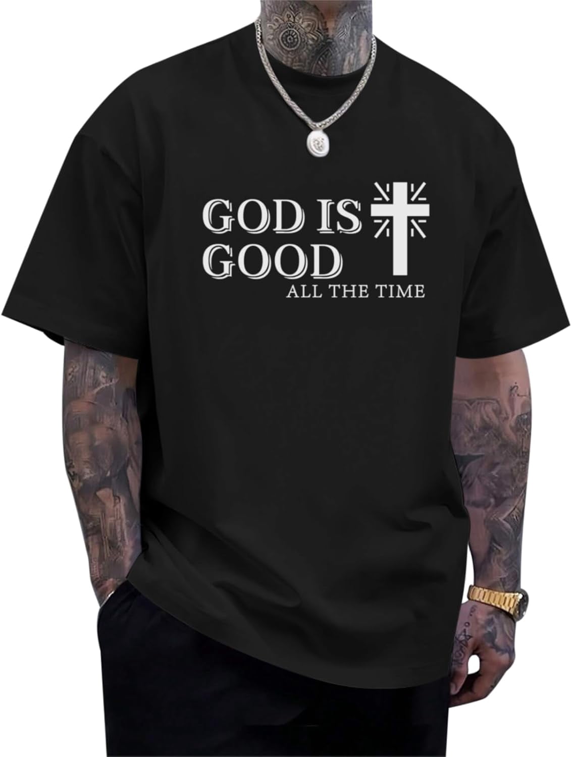 Vorya Men's Faith Tee, God is Good Shirt, Jesus Cross Design, Cotton T ...