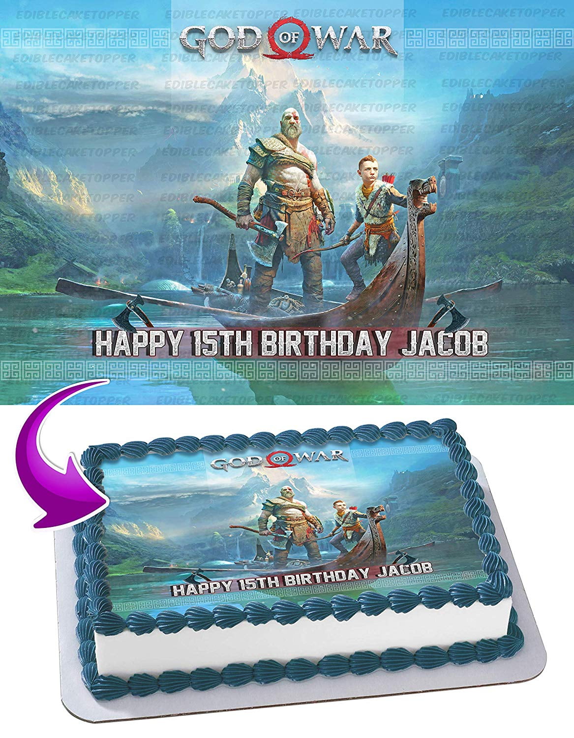 God of War Game Edible Cake Image Topper Personalized Birthday Party 1/ ...