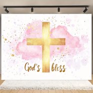 8x6FT Pink God Bless Backdrop Girl Baptism Party First Holy Communion ...