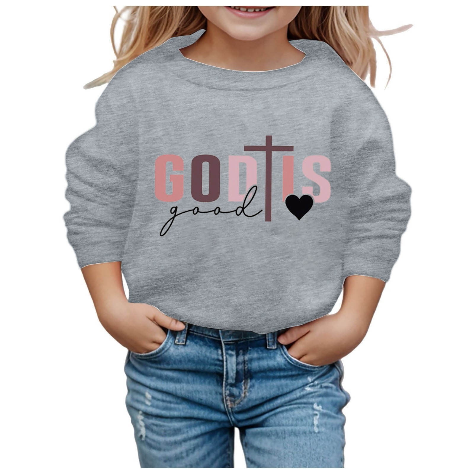 God's Grace Alphabet Print Round Collar Long Sleeve T-Shirt for Boys ...
