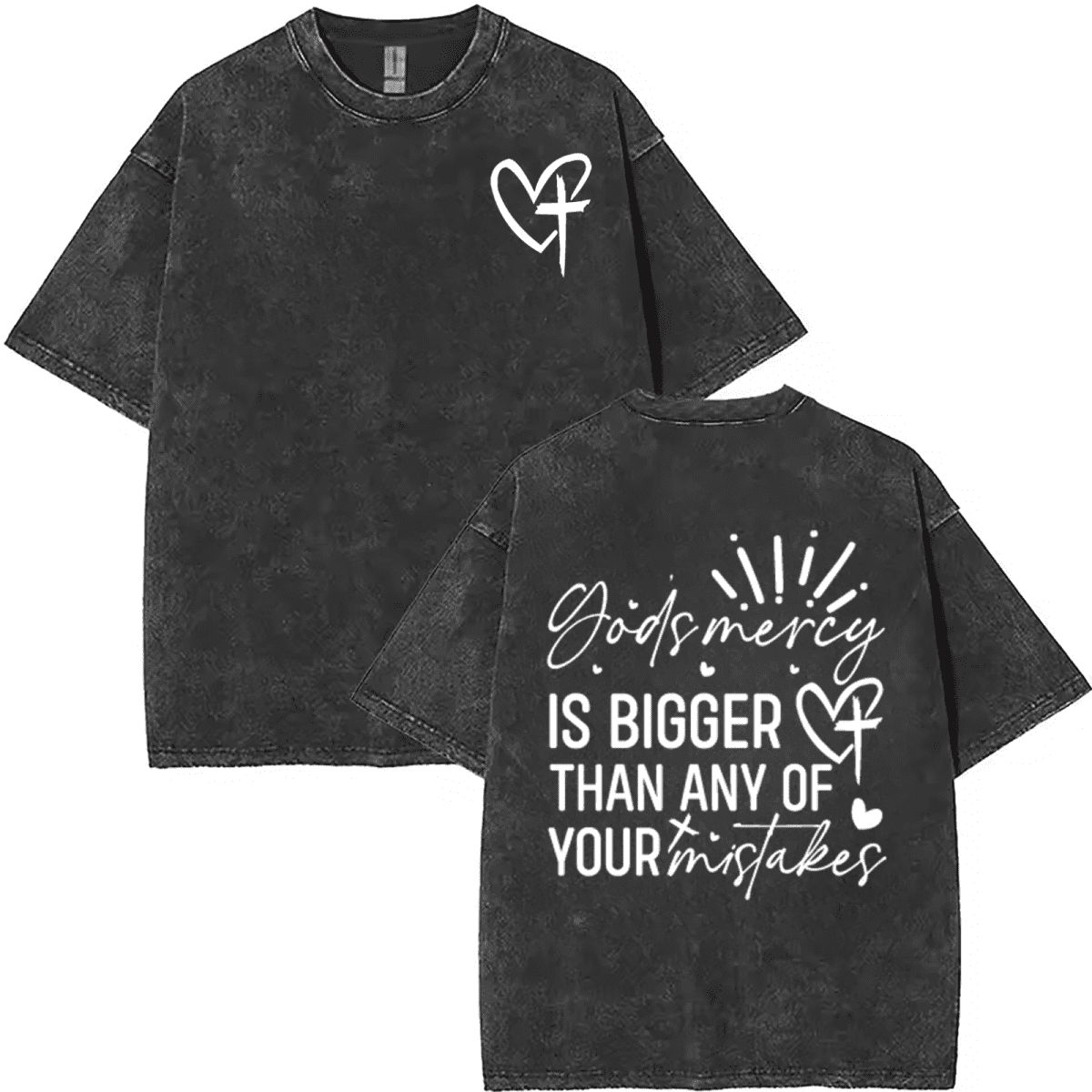 God's Mercy Is Bigger Double-Sided Slogan Wash Print T shirt Graphic ...