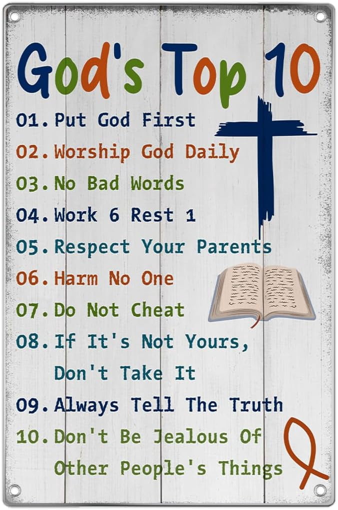 God's Top 10 Christian Commandments Metal Sign 8 x 12 Inch ...