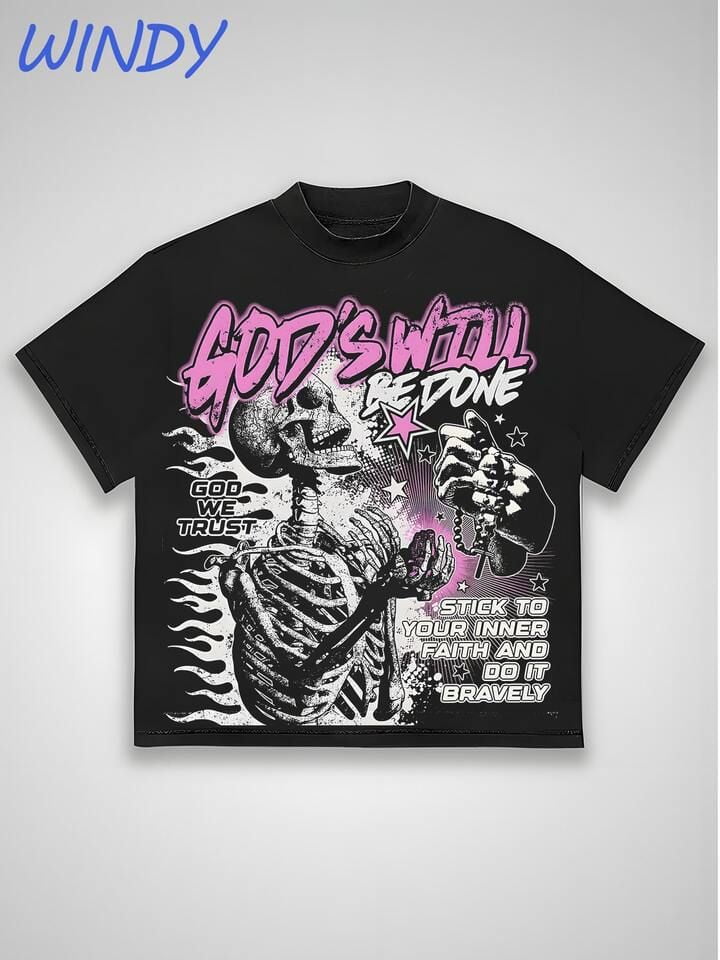 God’s Will Graphic Skeleton Faith Streetwear Tee Bold Spiritual ...