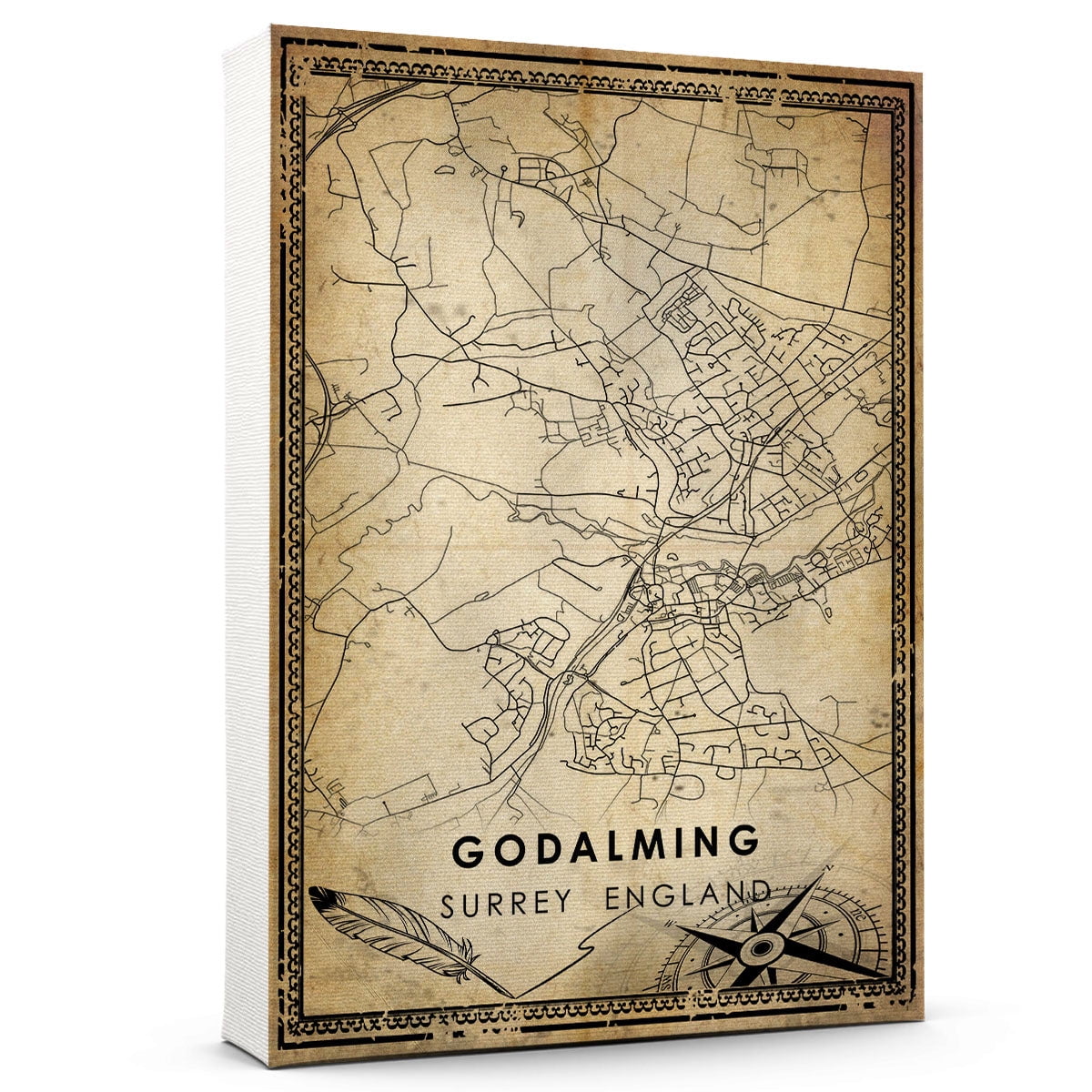 Godalming Vintage Map Prints Canvas, England Map City Art Canvas ...
