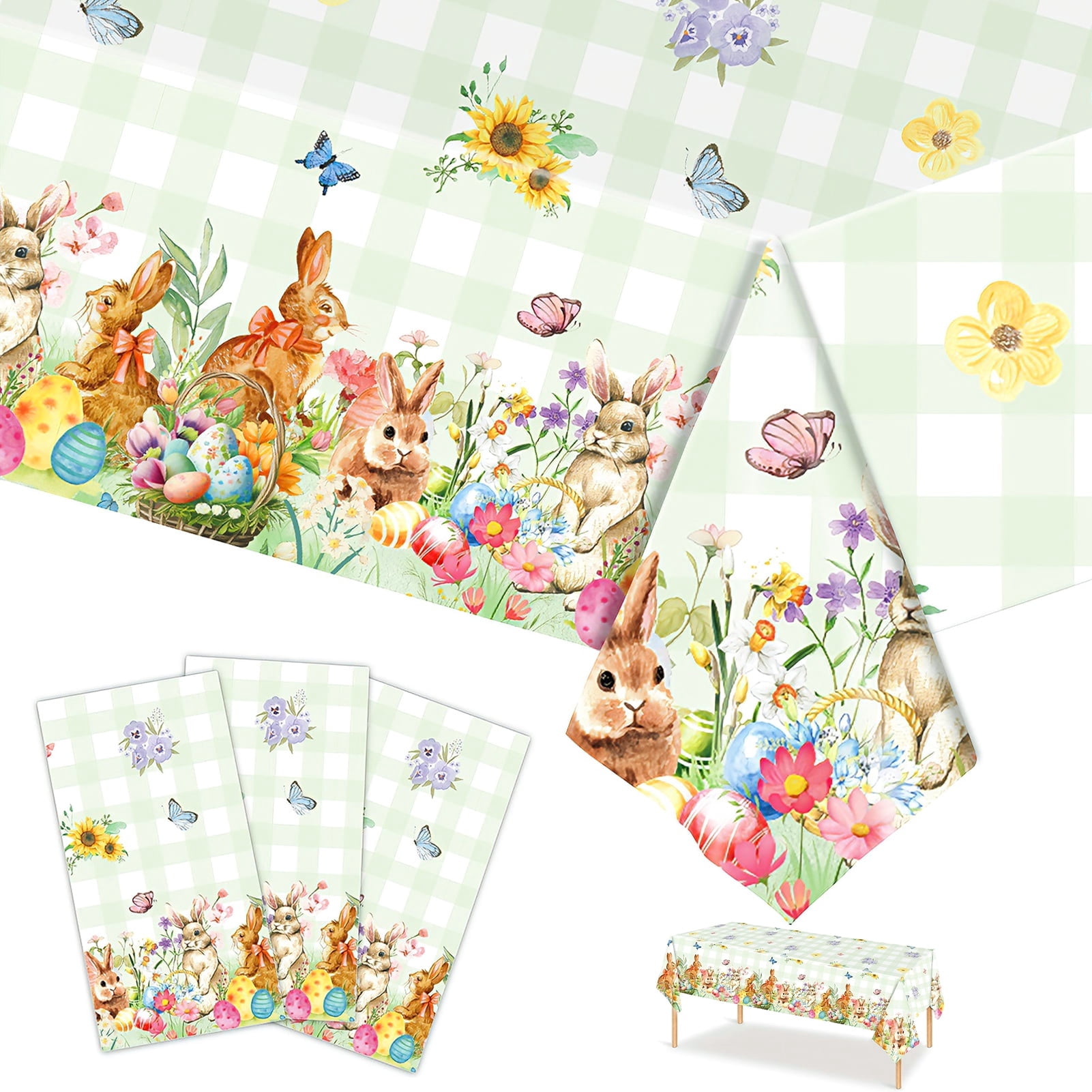 Godance 3 Pack Easter Bunny Tablecloth - 108 x 54 Inch Easter Plastic ...