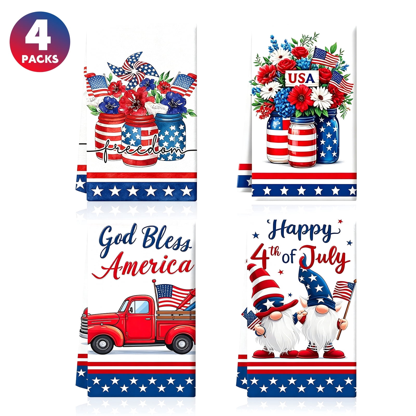 Godance 4 Pcs 4th of July Patriotic Kitchen Towel - 16" x 24" American ...